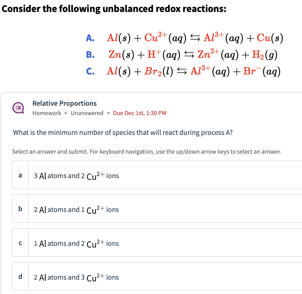 Solved Consider the following unbalanced redox reactions: A. | Chegg.com