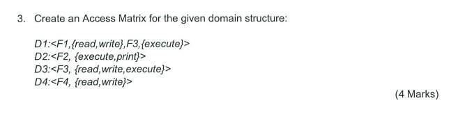 Solved 3. Create an Access Matrix for the given domain | Chegg.com