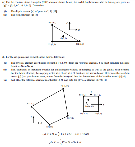Solved (a) For the constant strain triangular (CST) element | Chegg.com