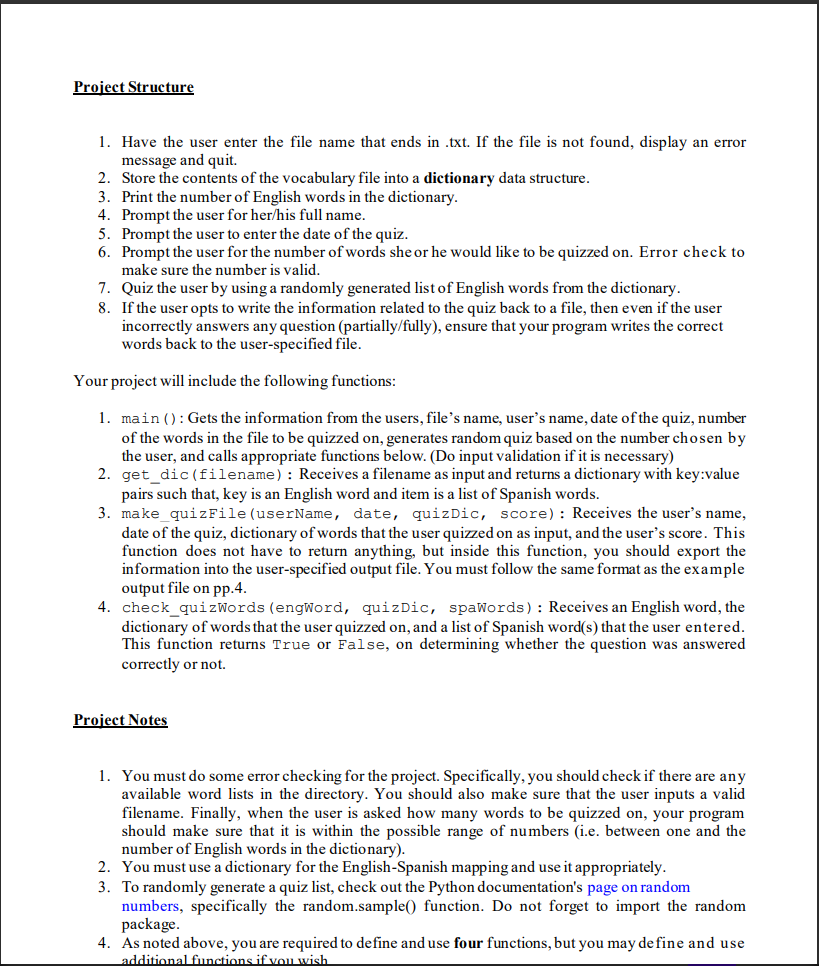 Solved Project Objectives • Use a dictionary to store data | Chegg.com