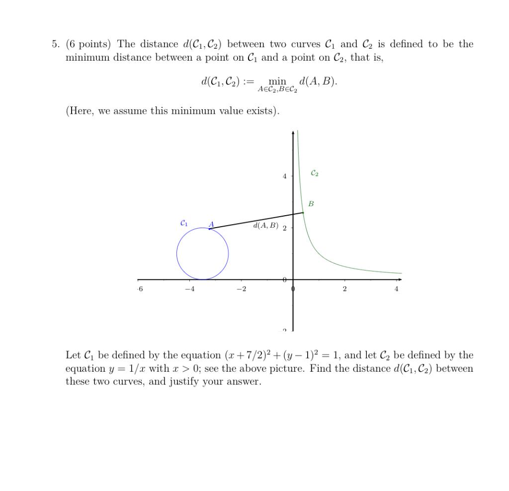 Solved 5. (6 points) The distance d(C1,C2) between two | Chegg.com