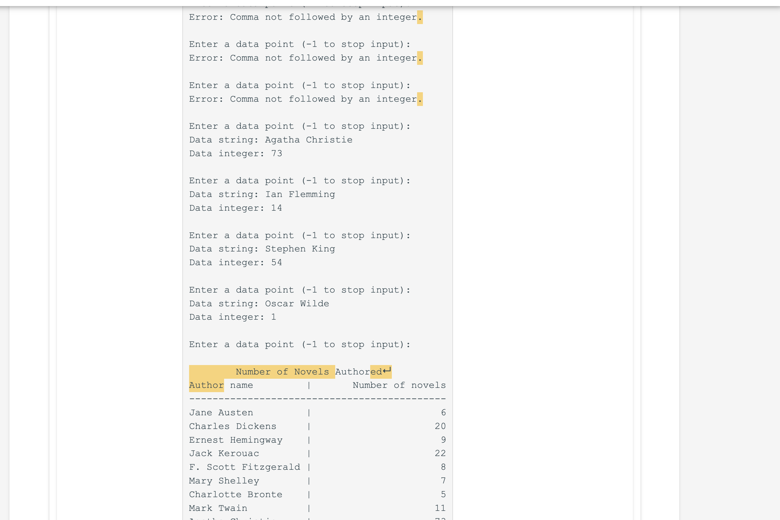 Solved (3) Prompt the user for data points. Data points must | Chegg.com