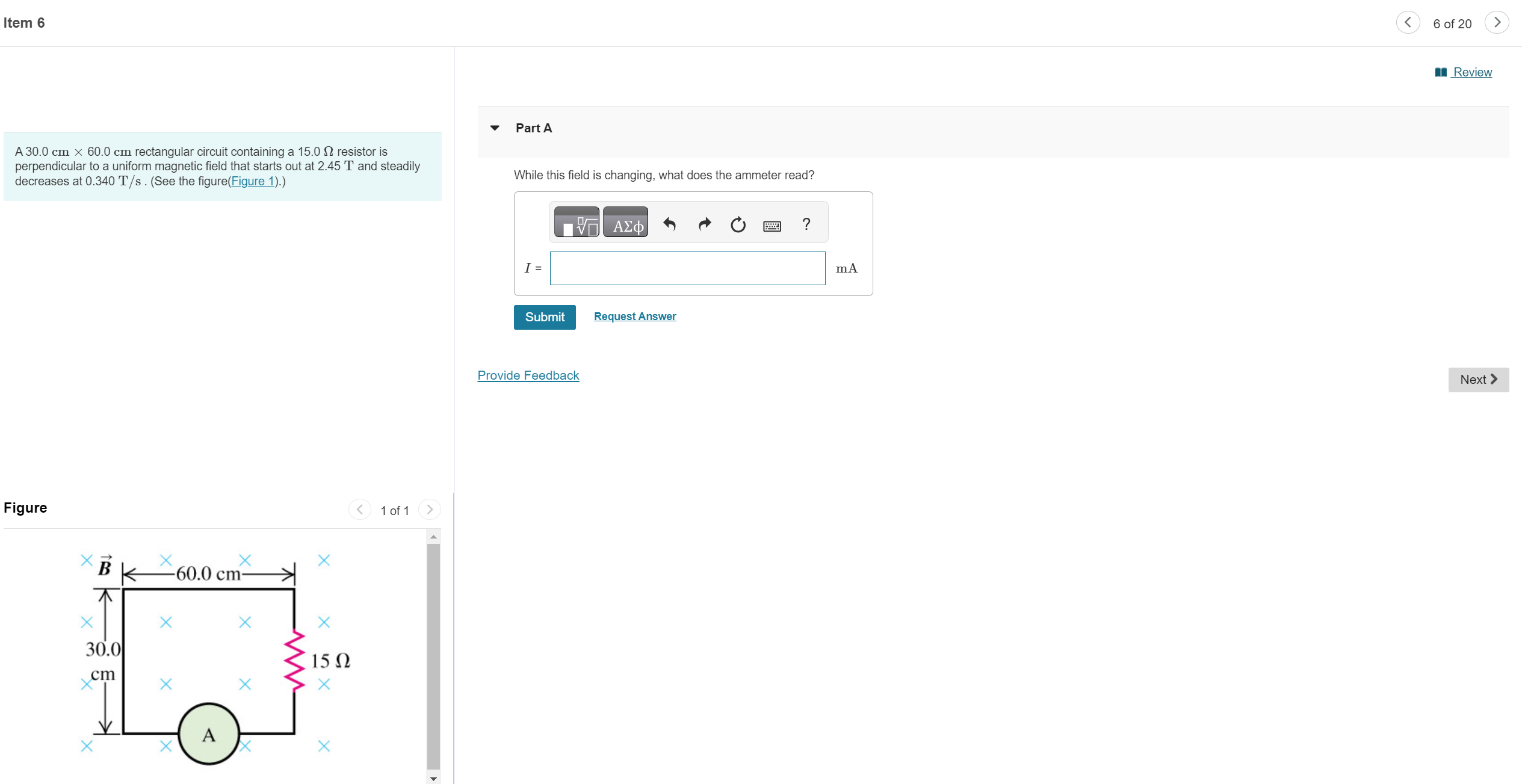 Solved Item 6A 30.0cm×60.0cm ﻿rectangular circuit containing | Chegg.com
