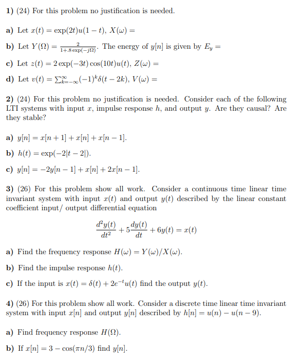 Solved 1) (24) For this problem no justification is needed. | Chegg.com