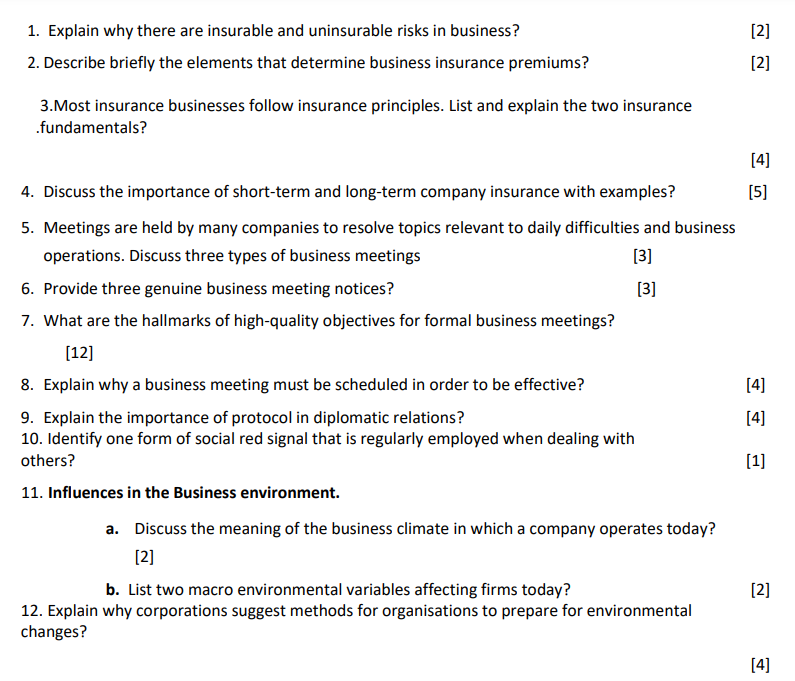 Solved 1. Explain why there are insurable and uninsurable | Chegg.com