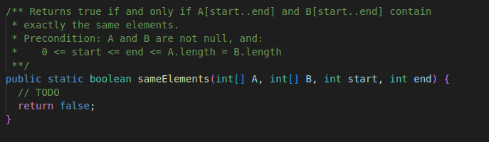 [Solved]: in java /** Returns true if and only if A[start