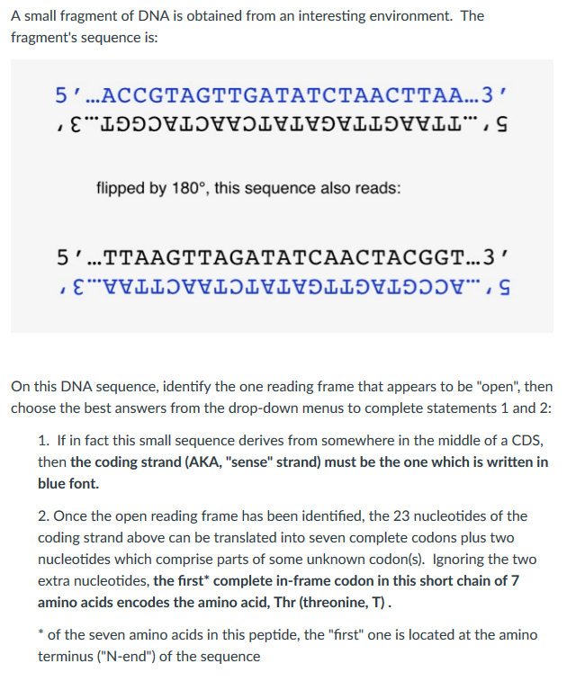 Solved A small fragment of DNA is obtained from an | Chegg.com
