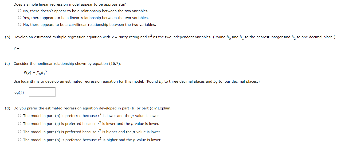 Solved Does a simple linear regression model appear to be | Chegg.com