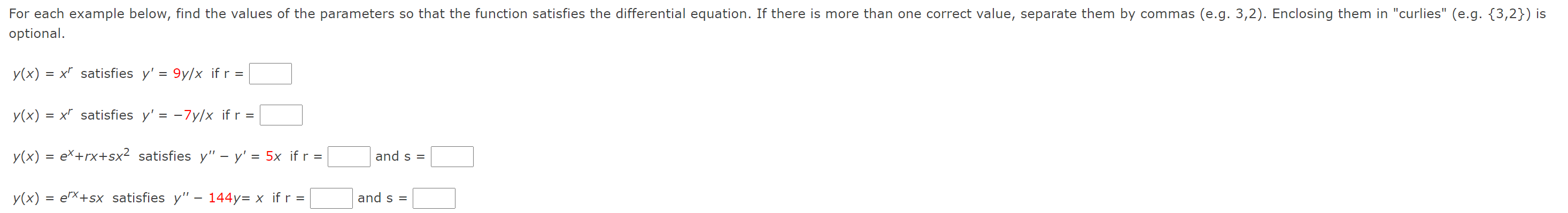 Solved For each example below, find the values of the | Chegg.com