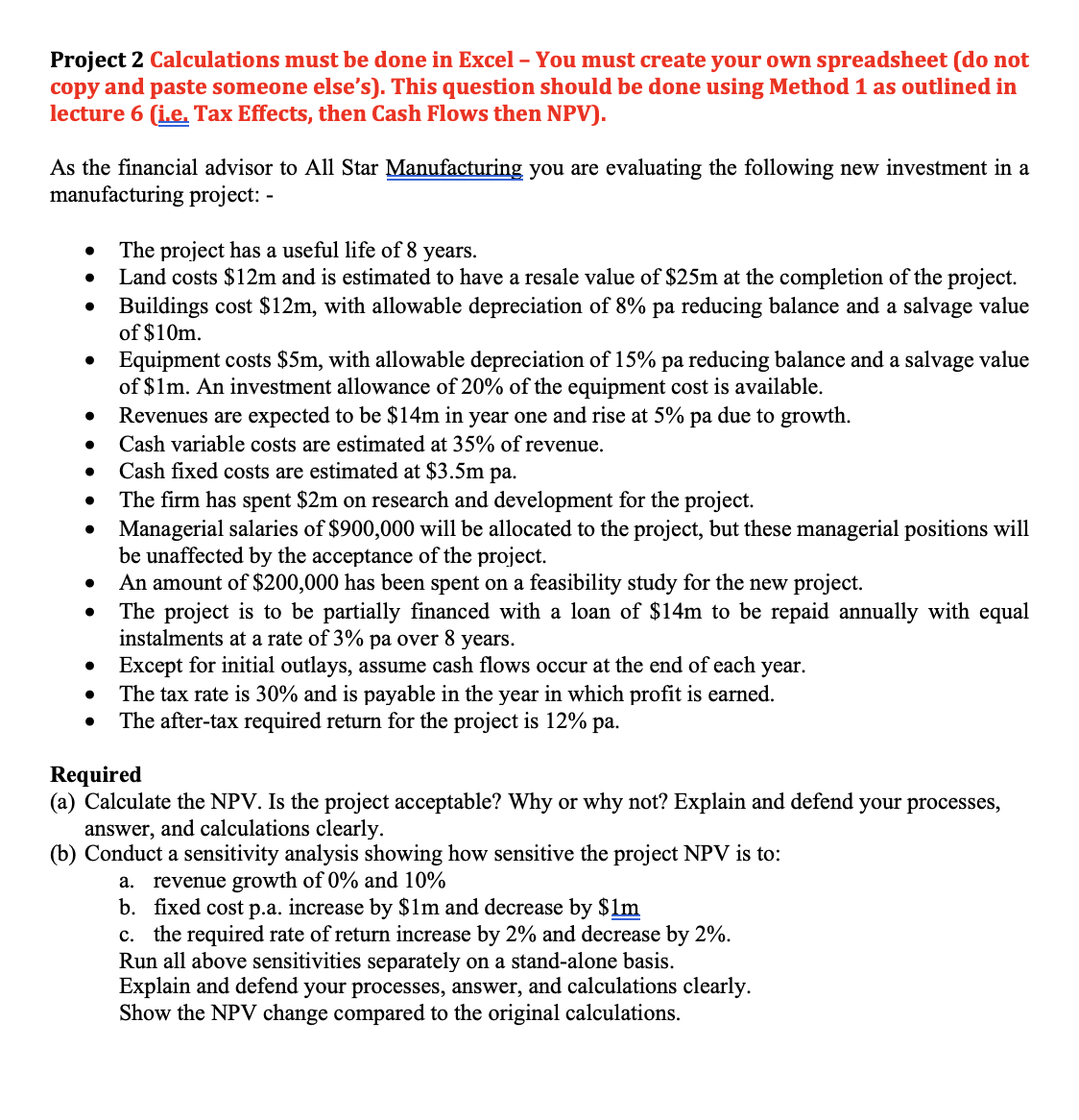 Solved Project 2 Calculations must be done in Excel - You | Chegg.com
