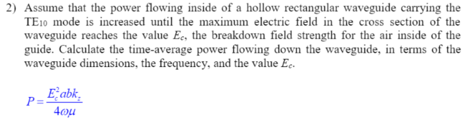 Solved 2) Assume that the power flowing inside of a hollow | Chegg.com