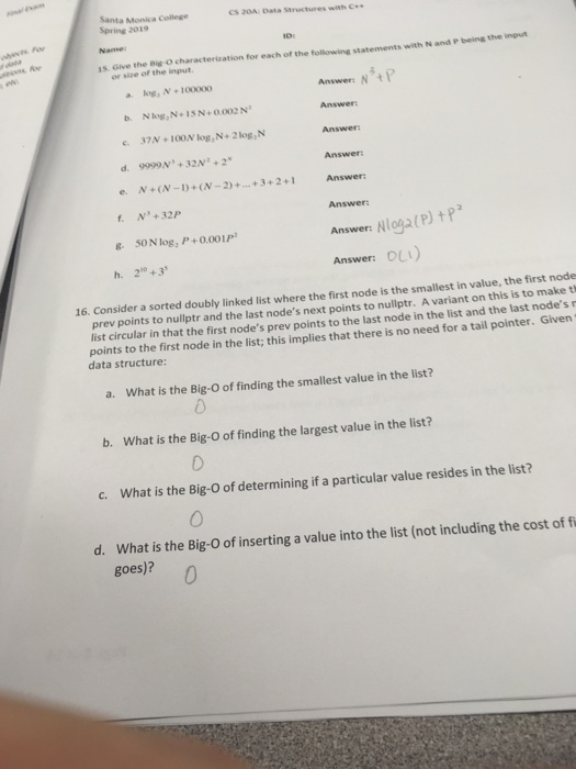 Solved Santa Monica College Spring 2019 cs 20A: Data | Chegg.com