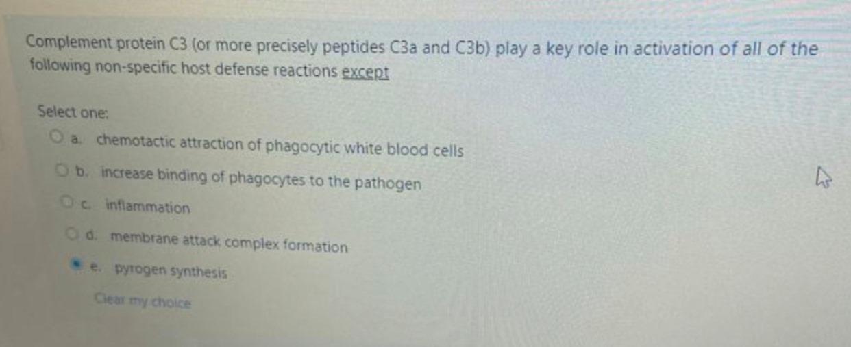 Solved Complement protein C3 (or more precisely peptides C3a | Chegg.com