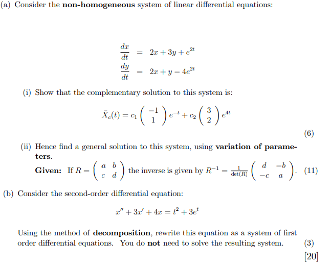 Solved (a) Consider the non-homogeneous system of linear | Chegg.com