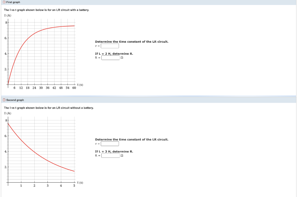 Solved First graph The I vs t graph shown below is for an LR | Chegg.com