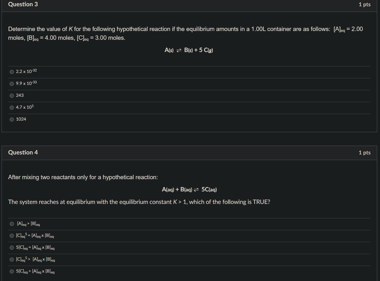 Solved Question 3 1 pts Determine the value of K for the | Chegg.com