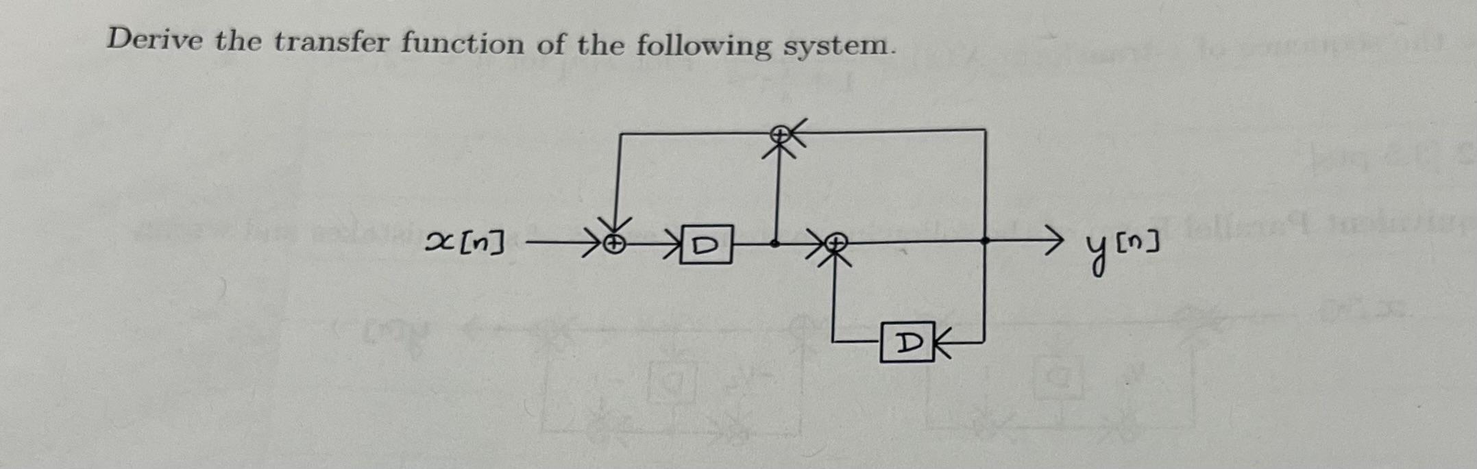 Solved Derive the transfer function of the following system. | Chegg.com