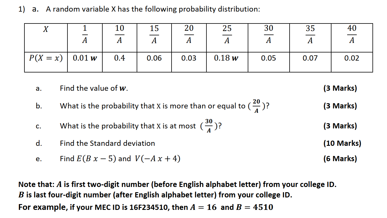 Solved 1) a. A random variable X has the following | Chegg.com