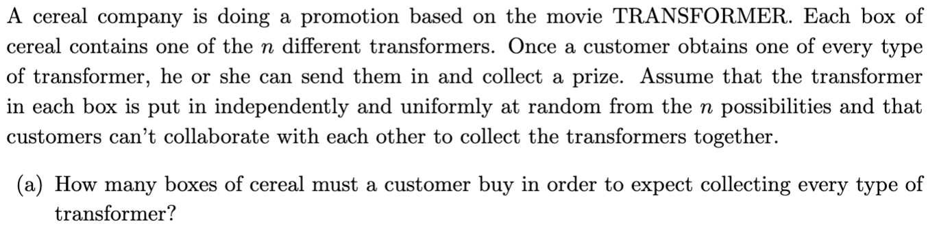 Solved A cereal company is doing a promotion based on the | Chegg.com