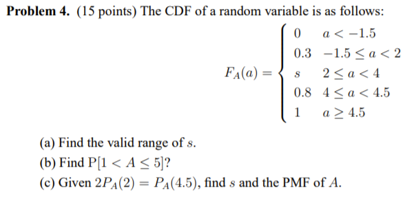 Solved Problem 4. (15 points) The CDF of a random variable | Chegg.com