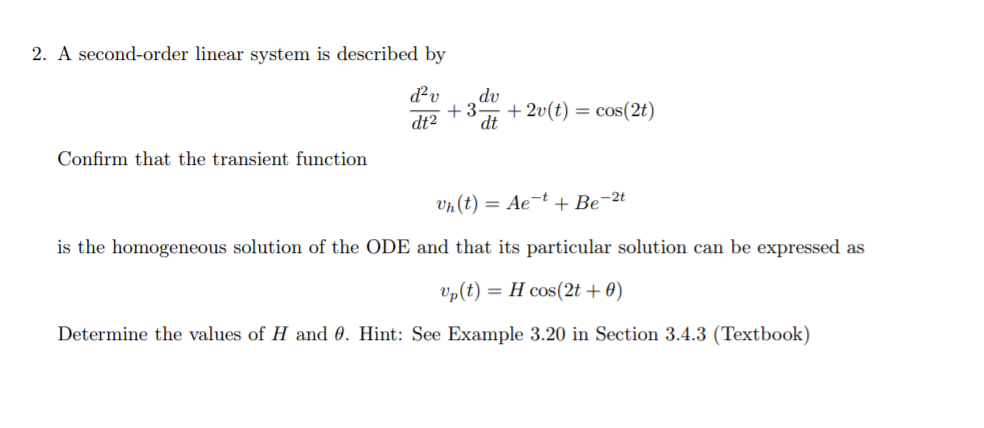 Solved 2. A second-order linear system is described by d²v | Chegg.com