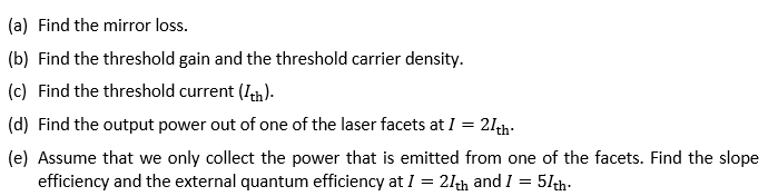 Fabry-Perot semiconductor laser. Consider a -1550nm | Chegg.com