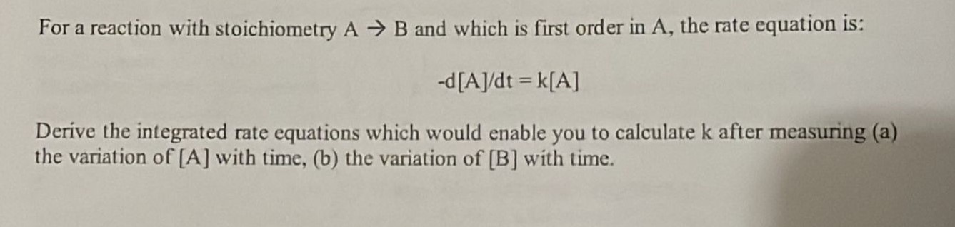 Solved For a reaction with stoichiometry A→B and which is | Chegg.com