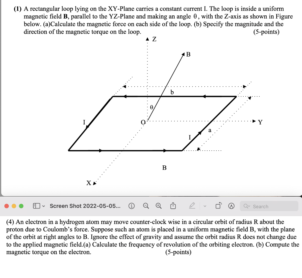 Solved (1) A rectangular loop lying on the XY-Plane carries | Chegg.com