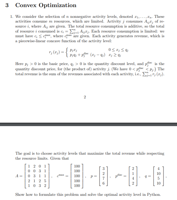 Solved 3 Convex Optimization 1. We consider the selection of | Chegg.com