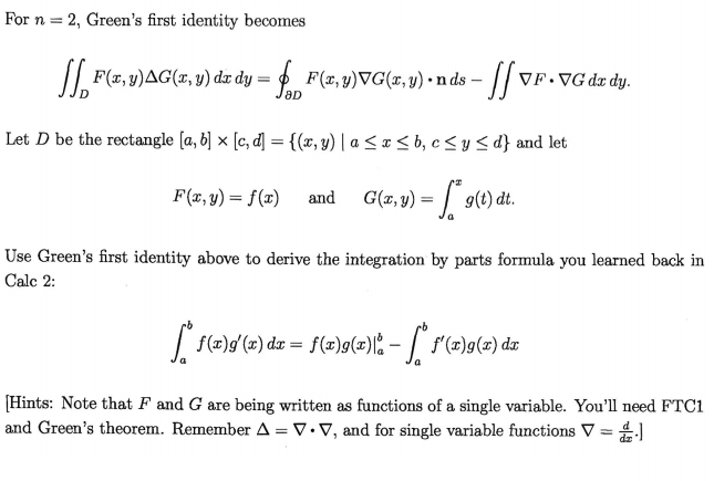 Solved For n=2, Green's first identity becomes S1, F(, | Chegg.com