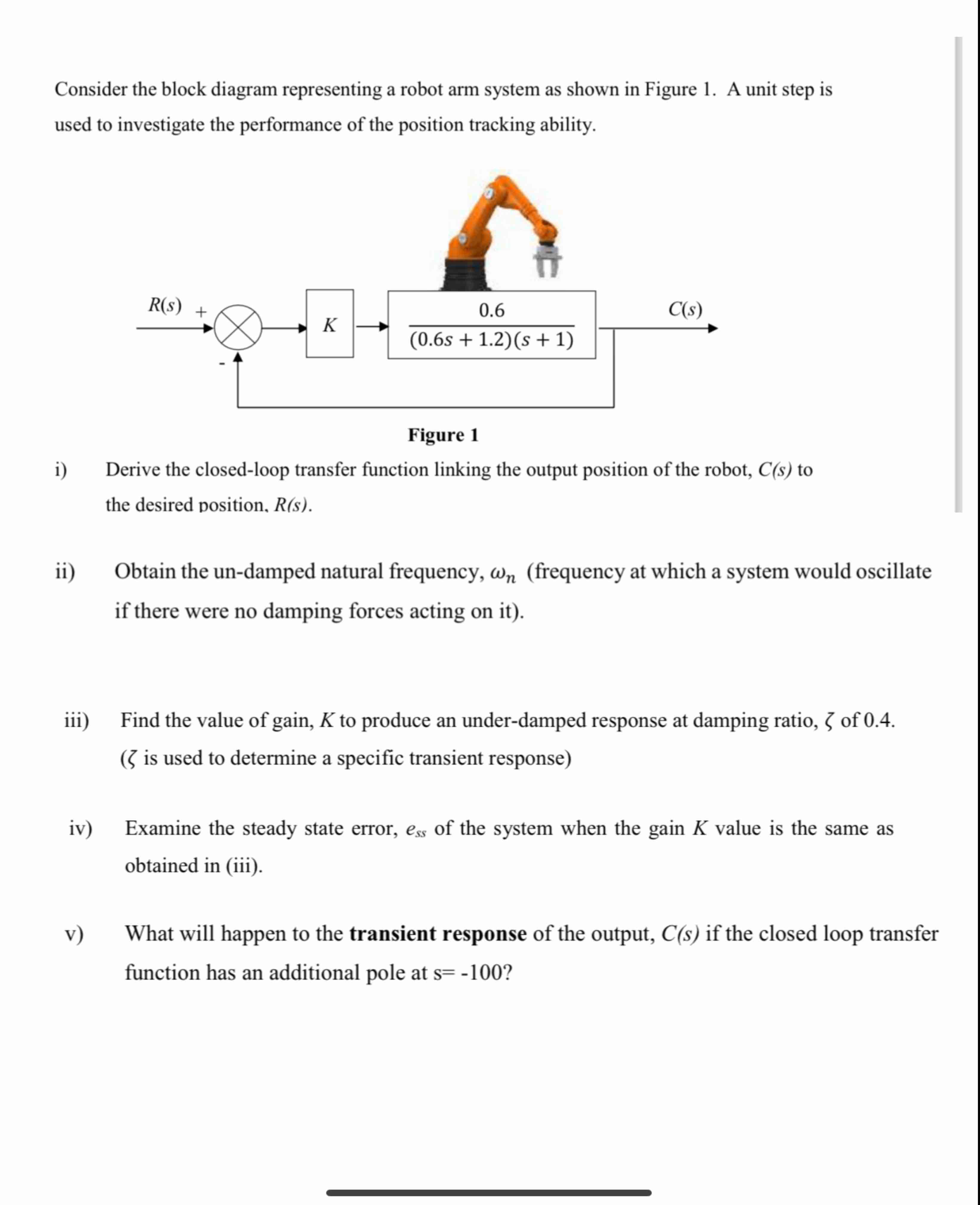 Solved Consider the block diagram representing a robot arm | Chegg.com