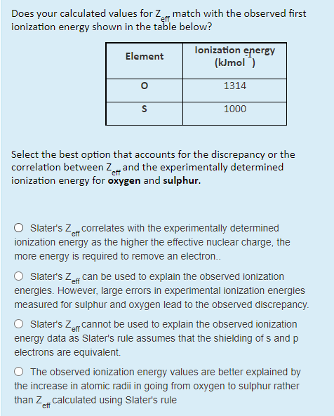 Solved Does your calculated values for Zeff match with the | Chegg.com