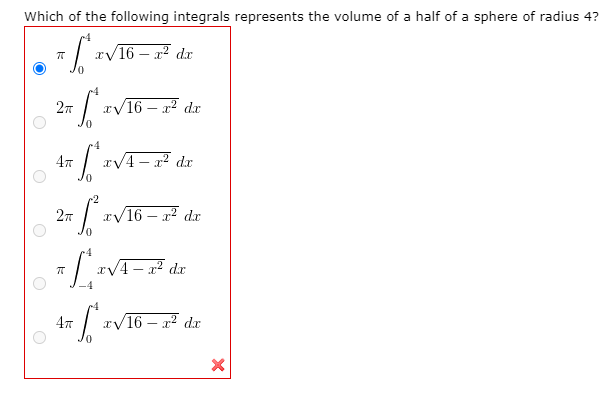 Solved Which of the following integrals represents the | Chegg.com