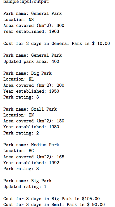 Solved In a file called parks_test.py, test your class | Chegg.com