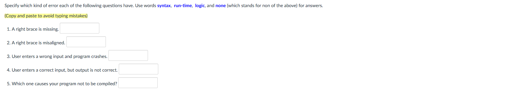 Solved Specify which kind of error each of the following | Chegg.com