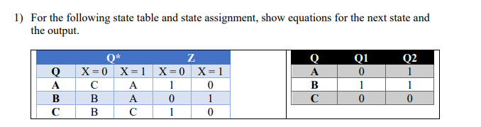 Solved 1) For the following state table and state | Chegg.com