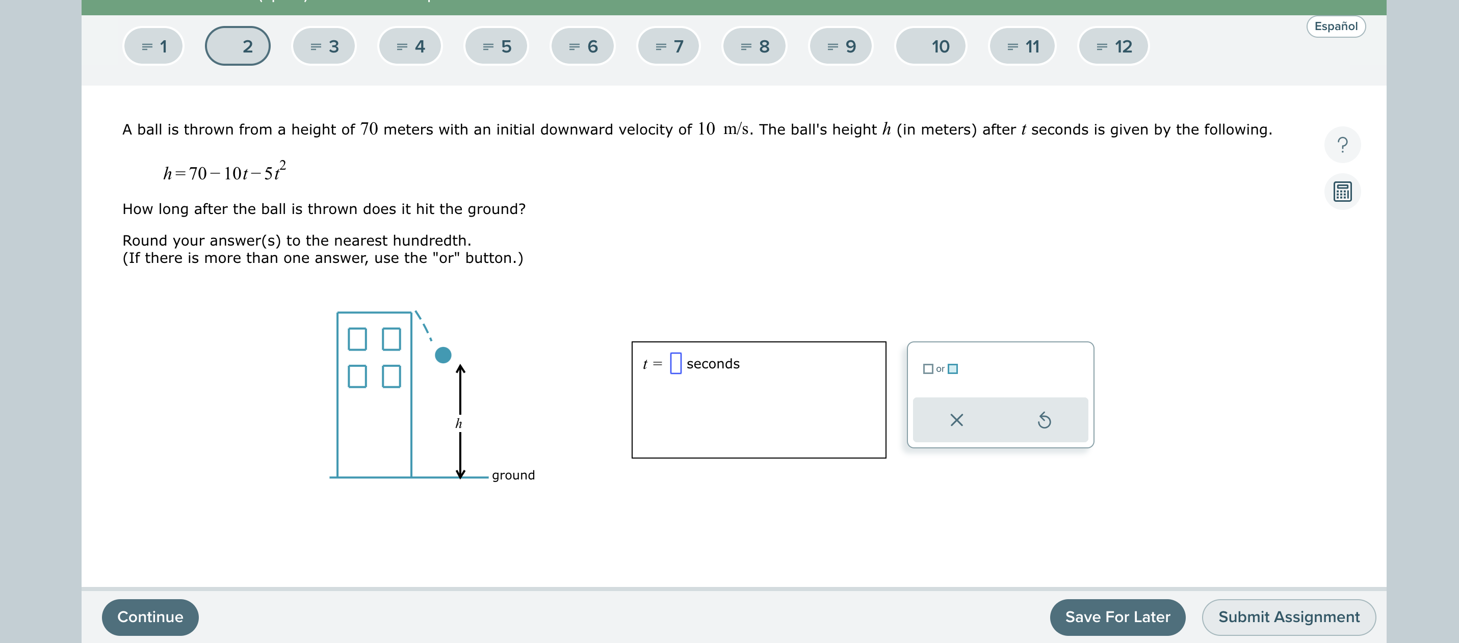 Solved A ball is thrown from a height of 70 meters with an | Chegg.com