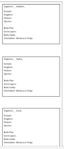 Solved Organism: _Jellyfish Domain: Kingdom: Phylum: | Chegg.com