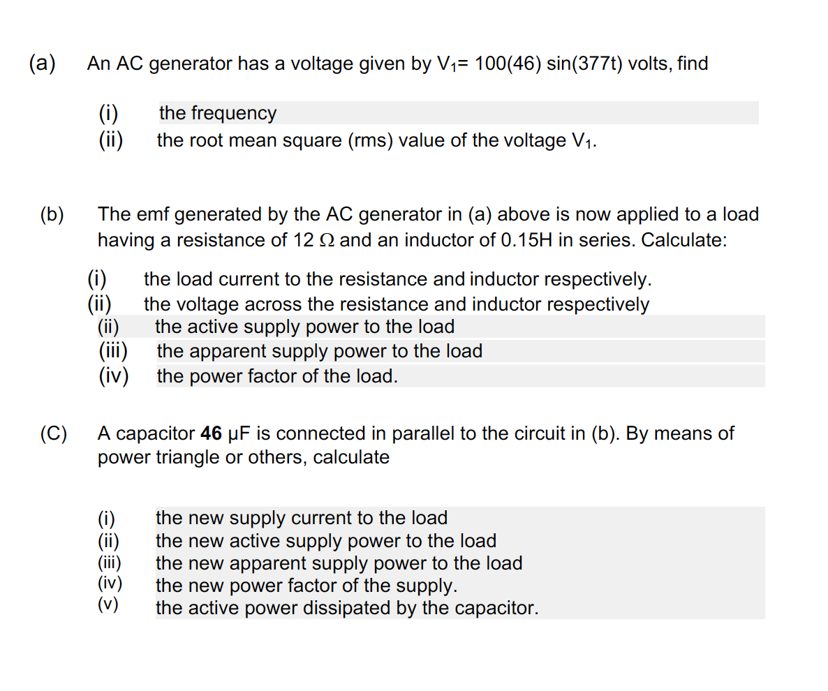 Solved (a) An AC generator has a voltage given by V1= | Chegg.com