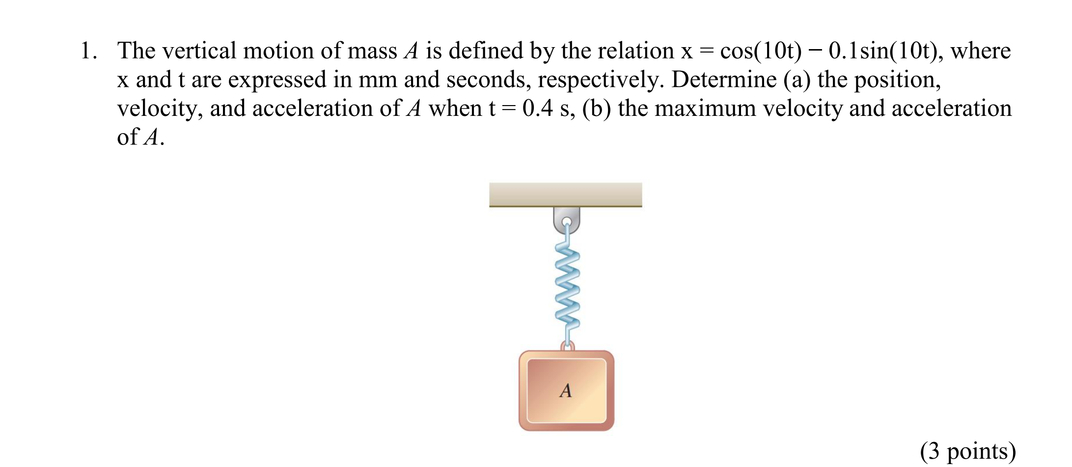 Solved 1. The vertical motion of mass A is defined by the | Chegg.com