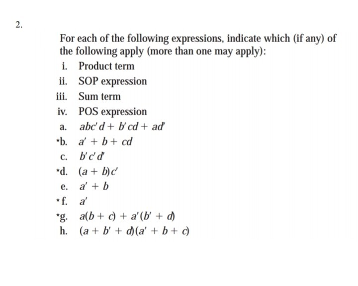 Solved For each of the following expressions, indicate which | Chegg.com