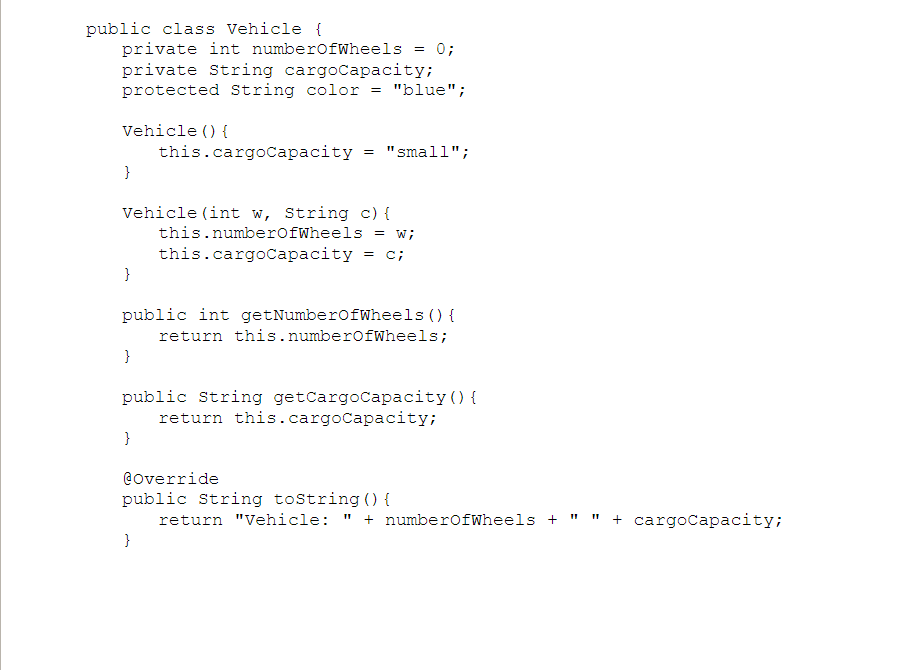 Solved = public class Vehicle { private int numberofwheels = | Chegg.com