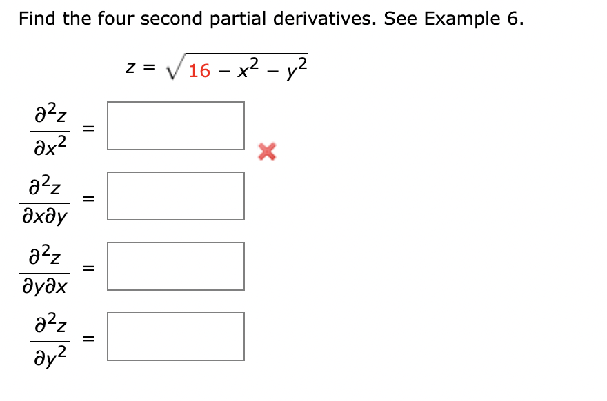 Solved Find the four second partial derivatives. See Example | Chegg.com