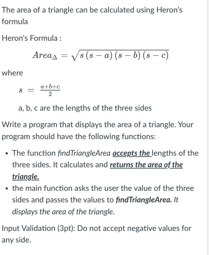 Solved The area of a triangle can be calculated using | Chegg.com