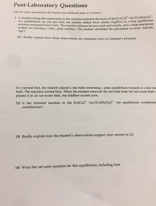 Solved Post-Laboratory Questions (use the spaces provided | Chegg.com