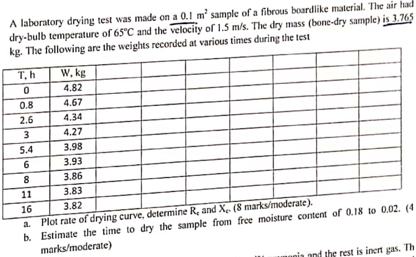 A laboratory drying test was made on a 0.1 m² sample | Chegg.com