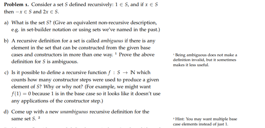Solved Problem 1. Consider a set s defined recursively: 1 € | Chegg.com