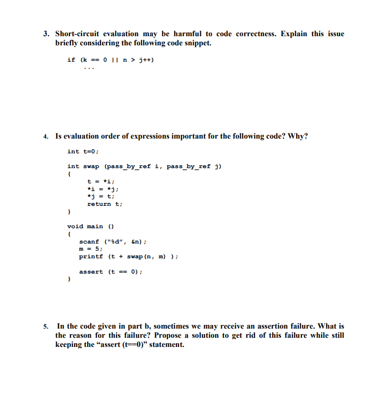 Solved 3. Short-circuit evaluation may be harmful to code | Chegg.com