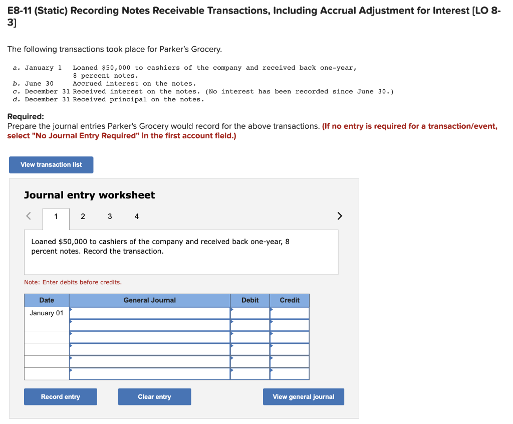 Solved E8-11 (Static) Recording Notes Receivable | Chegg.com