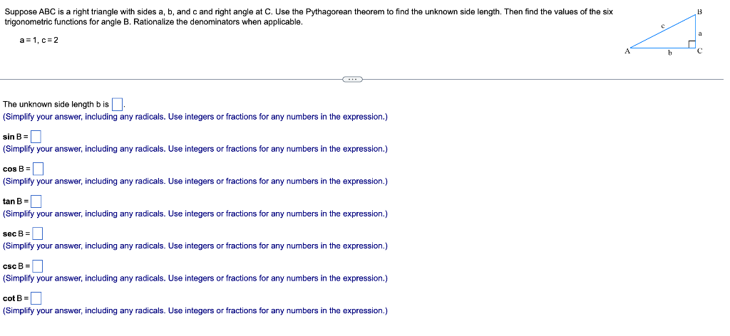 Solved Suppose ABC is a right triangle with sides a, b, and | Chegg.com